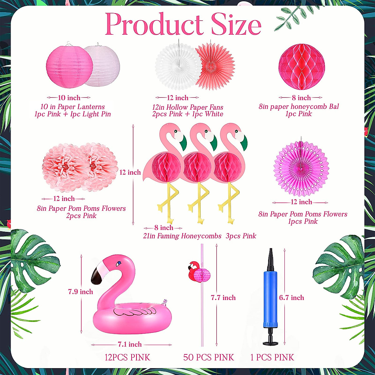 97 Pieces Flamingo Party Decorations Set, Including 36 Inflatable Drink Floats 50 Pink Flamingo Straws 11 Pink Flamingo Party Decorations Reusable Pool Drink Holder Plastic Drinking Straws for Party