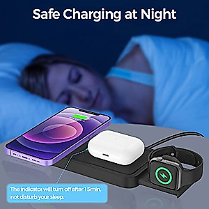 Wireless Charging Pad, Mag-Safe Charger Stand Compatible with Magsafe iPhone 14/13/12, Apple Watch Ultra/8/7/SE2/Airpods 1 2/ Pro1 2, 3-in-1 Magnetic Wireless Charging Station(QC 3.0 Adapter)