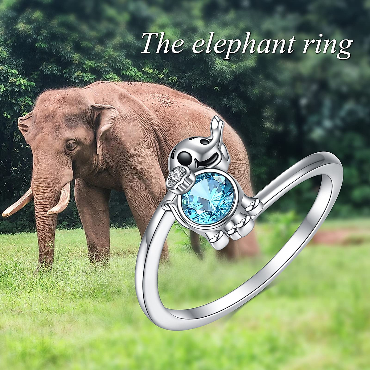 POPKIMI Elephant Ring 925 Sterling Silver Finger Rings for Women Wife Mom Nana Daughter Jewelry Gift (Elephant, 7)