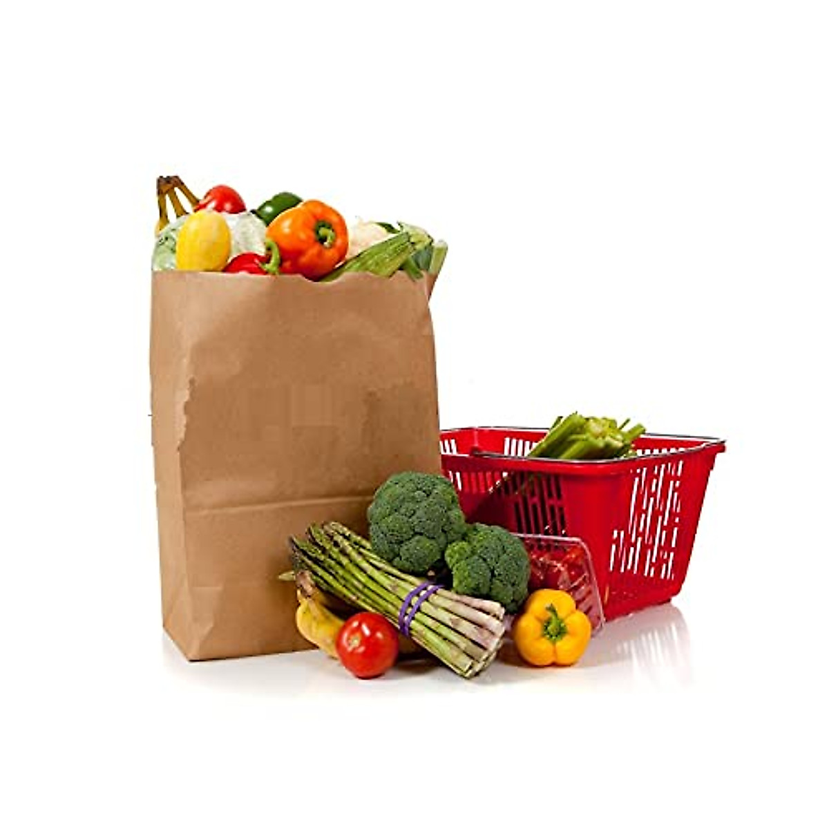 Shop&Save Large Paper Grocery Bags, 12x7x17 Kraft Brown Heavy Duty Barrel Sack 57 Lbs ,Grocery Shopping Takeout Bags 25