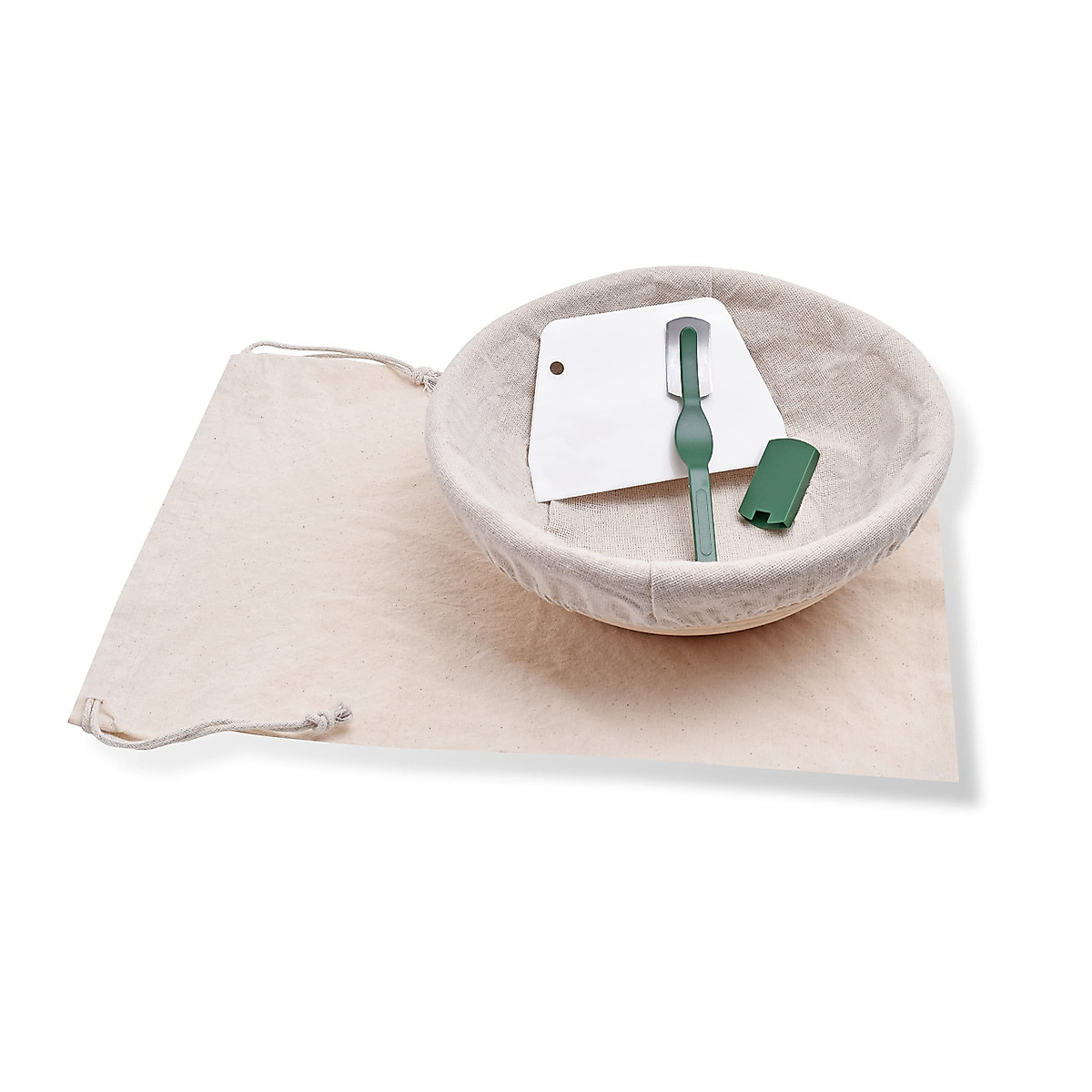 Gailfield 9 inch Bread Proofing Basket Kit for Baking Sourdough Banneton or Brotform Artisan Breads in a Round Rattan Rising Bowl with a Linen Cloth Liner Dough Scraper and Lame Scorer