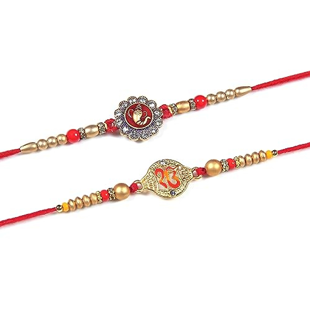 ARTISENIA Set of 2 Rakhi for Brother with Raksha Bandhan Greeting Card | Roli Chawal Tika - Raksha Bandhan Ek Onkar Rakhi for Brother | Rakhi for Bhaiya | Ganesha Rakhi Thread RNJ0025
