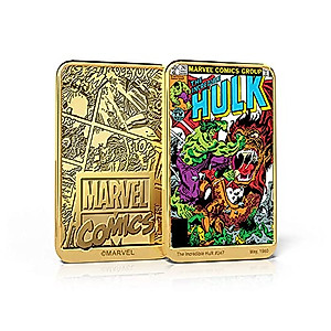 6 24K Plated Comic Book Covers Ingot Collection Featuring The Incredible Hulk in Dazzling Colors, 2.36” x 1.58” x 0.12” - Certificate of Authenticity