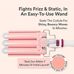 INH Hair Waver Curling Iron | 3 Barrel Ceramic Curler Wand for Beach Waves, Digital Temperature Control, Rotating Cord, Thick and Long Hair - 25mm | Insert Name Here Waver