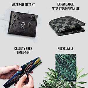 SUPERVEK Brown Vegan Leather Stitched Tyvek Paper Mighty Wallet - Thin Minimal Tear Slim Wallet for men, Mens Credit Card Holder Wallet Gifts for Him - Minimalist Bifold Wallets for Men - RFID