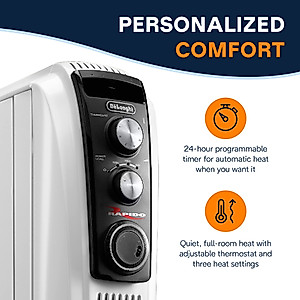 De'Longhi Dragon Oil Filled Radiator Heater, 1500W Electric Space Heater for indoor use, portable room heater, programmable timer, full room heater with safety features, TRD40615T