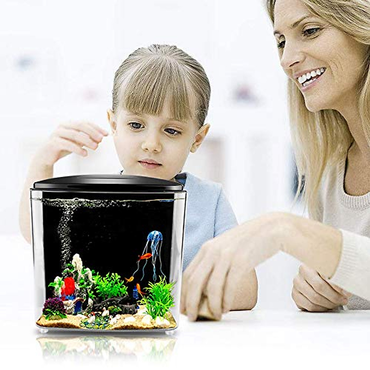 1.2Gallon Betta Aquarium Starter Kits Square Fish Tank with LED Light and Filter Pump