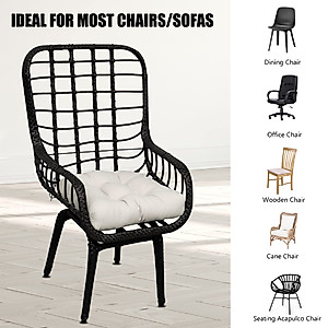 RACE LEAF Outdoor Cushions 17" x 17" Patio Chair Seat Pads, Set of 2 Thick Fill Tufted Square Patio Cushions, Water-Resistant Olefin Chair Seat Cushion with Ties for Non-Slip Support, Beige