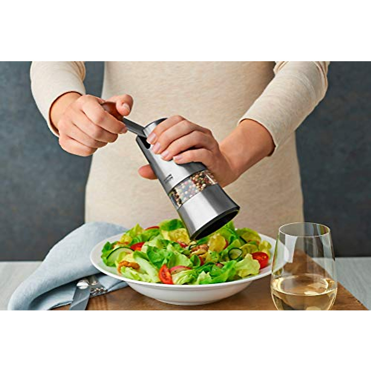 Kuhn Rikon Epicurean Adjustable Ratchet Grinder with Ceramic Mechanism for Salt, Pepper and Spices, 8.5 x 2.75 inches, Stainless Steel