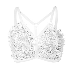 Toxz Sexy Women Hollow Out Elastic Cage Bra Lace Camisole Tank Tops Bra Bustier,Sheer Perspective Floral Embroidered,Camisole Open Cup Lingerie,Plunging Eyelash