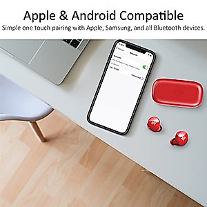 iLuv myBuds Wireless Earbuds, Bluetooth 5.3, Built-in Microphone, 20 Hour Playtime, IPX6 Waterproof Protection, Compatible with Apple & Android, Includes Charging Case & 4 Ear Tips, TB100 Red