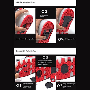 LED Light Up Roller Shoes with Double Wheels, Retractable Skateboarding Shoes for Kids Outdoor Sport Cross Trainers with Flashing Sneakers (2.5,D-Red)