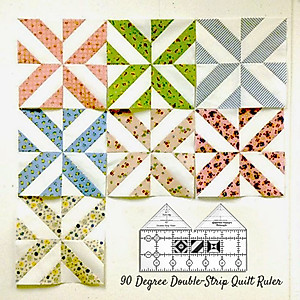 90 Degree Double Strip Ruler, Creative Double Strip Quilting Ruler 90 Degree, Quarter Square Triangle Cutting Guide for Sewing, Acrylic Clothing Design Ruler (10inch)