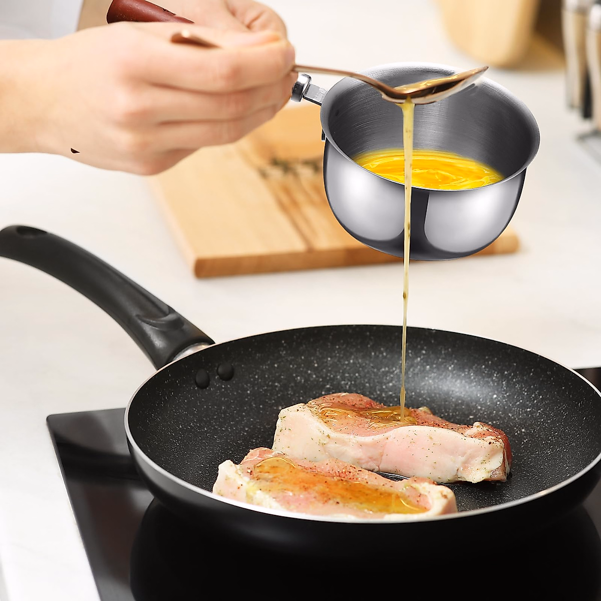 Teenyyou 6 Pcs Mini Saucepan Mini Stainless Steel Soup Pot 10 oz Butter Warmer Pot Mini Milk Warmer Pot with Wooden Handle Small Cooking Pot Sauce Pan Multipurpose Breakfast Soup Coffee Warmer Pot