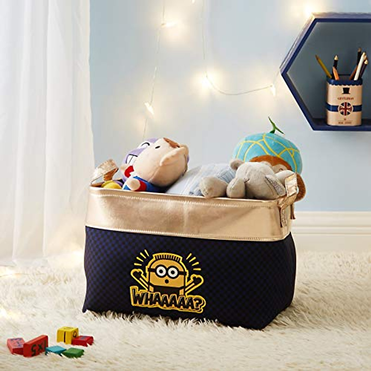 Idea Nuova Minions Rectangular Storage Bin with Gold Trim and Handles