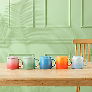 Henten Home Ceramics Tea Cup with Loose Leaf Infuser, Spoon and Lid, 15oz, Large Tea infuser Mug for Tea, Coffee, Milk-Microwave and Dishwasher Safe(15oz,Navy Blue)