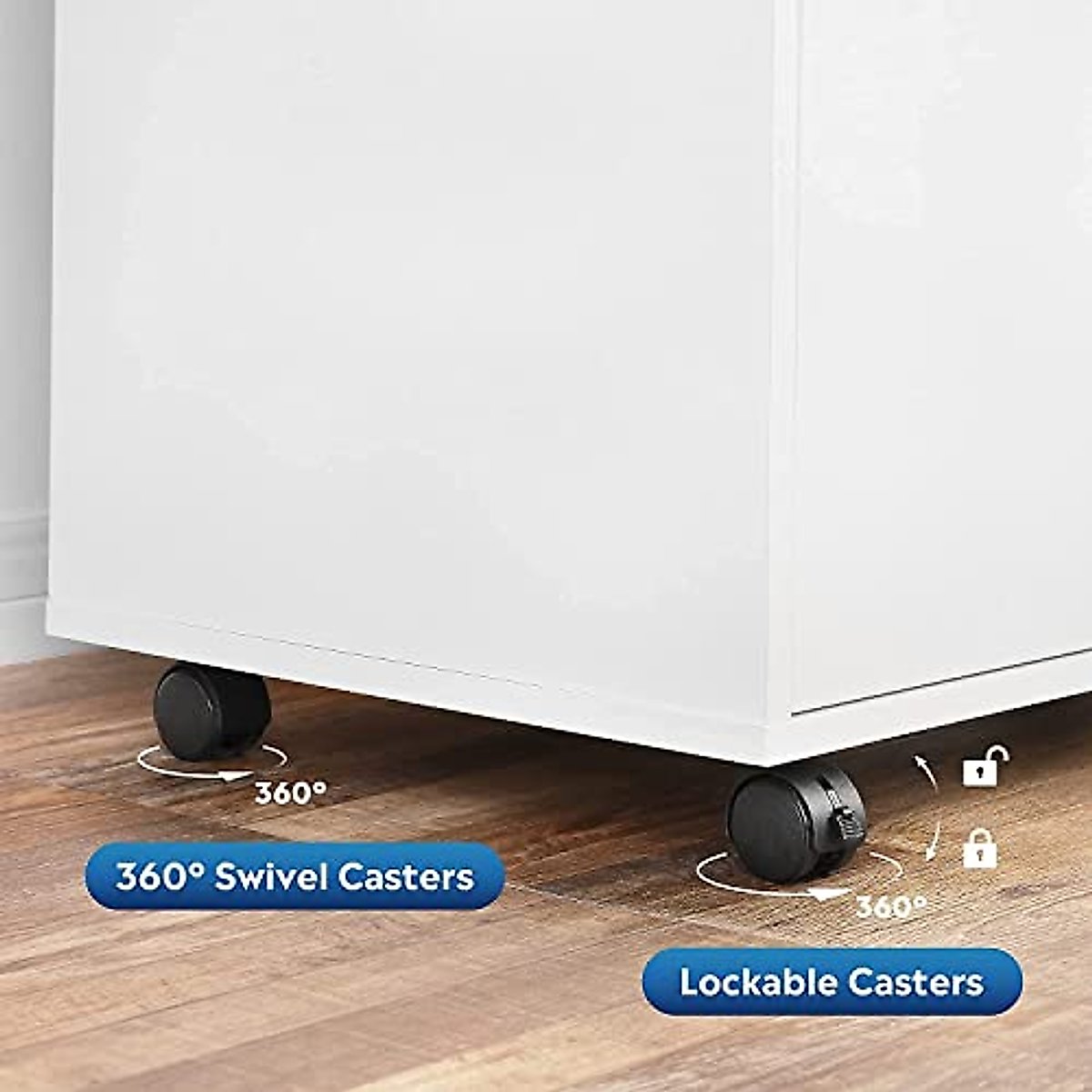 DEVAISE 3-Drawer Wood File Cabinet, Mobile Lateral Filing Cabinet, Printer Stand with Open Storage Shelves for Home Office, White