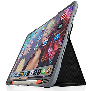 STM Dux Plus Duo Ultra-Protective Case for Apple iPad 9th/8th/7th Gen - Polycarbonate & Rubber Bracket, Clear Back, Water-Resistant, Magnetic Closure, Auto Wake/Sleep, Apple Pencil Holder - Black