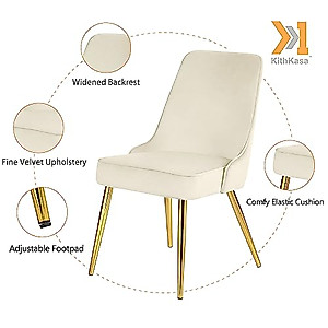 KithKasa Upholstered Dining Chairs Sets of 4 Mid-Century Modern Desk Comfy Side Chair with Gold Legs for Kitchen Living Room Cream