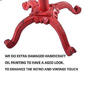 Topower Industrial Retro Vintage Farm Wooden Tractor Stool Kitchen Swivel Height Adjustable bar Stool (Antique Red)