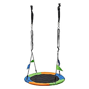 3.2ft Saucer Tree Swing, Round Outdoor Swing for 3Kids/2Adults-661lb Weight Capacity, 900D Oxford Waterproof, Tree Hanging Straps, Adjustable Ropes, Steel Frame, Swing Seat for Children Backyard