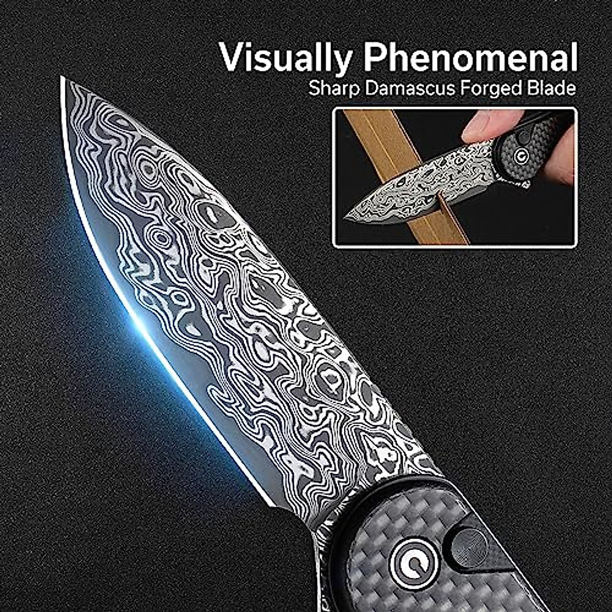 CIVIVI Elementum II Pocket Folding Knife, 2.96" Damascus Blade Utility Knife with Deep Carry Pocket Clip for EDC C18062PB-DS1