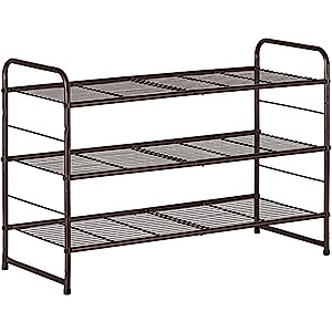 Bextsrack 3-Tier Shoe Rack, Stackable & Adjustable Wire Grid Shoe Shelf Storage Organizer for Closet Bedroom Entryway - Bronze