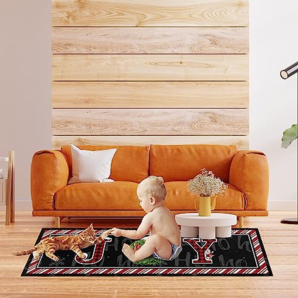 Miaklek Christmas Kitchen Mats Anti Fatigue 1 Piece, Kitchen Mats for Floor, Comfort Mat for Kitchen Floor, Non Skid Mats for Kitchen,Office,Sink,Oven,Laundry, Red and Black Plaid Christmas Joy