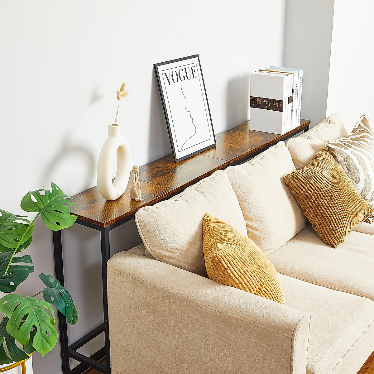 ELYKEN Small Console Table, 9.8" Dx29.6 Wx29.6 H Narrow Entryway Table Behind Sofa, Entry Table for Hallway, Bedroom, Living Room, Foyer, Rustic Brown