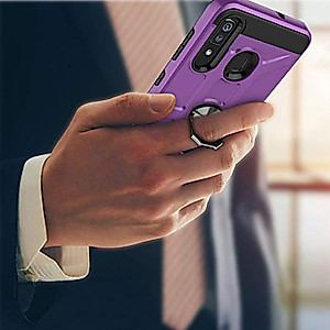 Jeylly Case for Galaxy A20/A50 with Tempered Glass Screen Protector, 360 Rotating Ring Kickstand Holder [Work with Magnetic Car Mount] Armor Defender Shockproof Phone Case for Samsung A20/A30, Purple