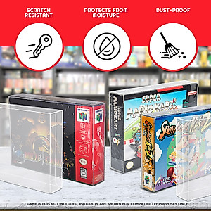 Video Game Box Protector for SNES / N64 Games - 0.40MM Thick PET Protector, SNES/Nintendo 64 Video Games Display Case compatible for Super Mario, Donkey Kong,Zelda (Pack of 25)