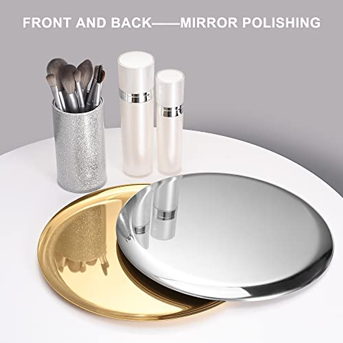 11.02inch/280 mm Silver Stainless Steel Tray,Round Jewelry Tray,Cosmetic Storage Tray,Service Tray,Decorative Tray,Multi-uses Storage Tray Organizer Plate