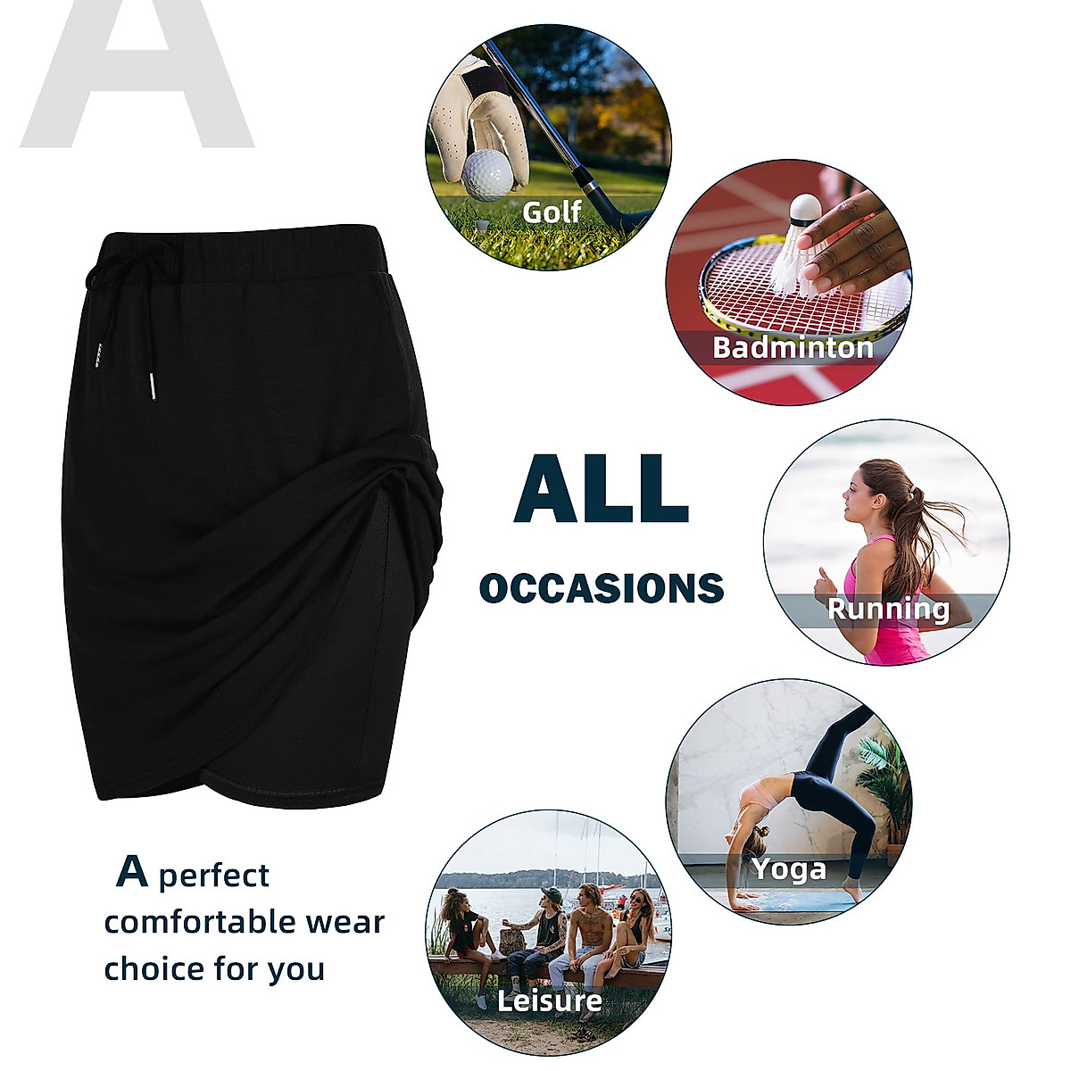 Zando 20" Womens Tennis Skirt with Shorts Skorts Skirts for Women Knee Length with Pockets Athletic Golf Skirt Drawstring Waist Plus Size Workout Skirts for Women Khaki X-Large