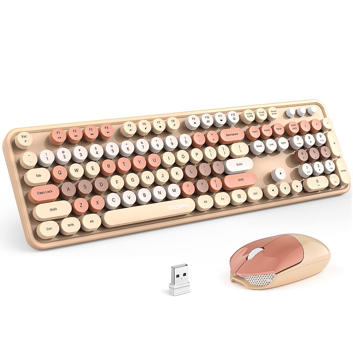 MOFII Wireless Keyboard and Mouse Combo,2.4GHz Retro Full-Size Keyboard with Number Pad and Cute Mouse for Computer PC Desktops Laptop WindowsxP/7/8/10(Milk Tea Colorful-B)