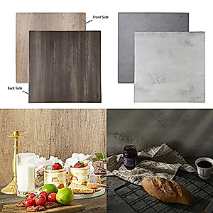 2PCS Double Sided Photo Backdrop Boards for Flat Lay, 24x24IN Wooden Cement Food Photography Background Tabletop Backdrop for Video Shooting, EOAJAFOU