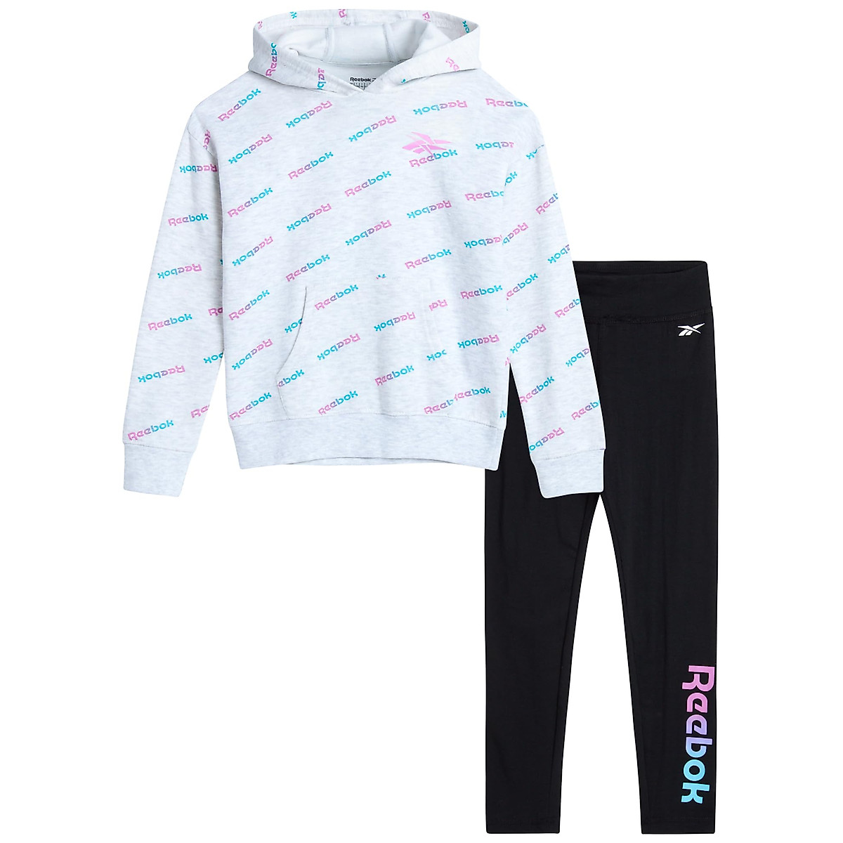 Reebok Girls' Sweatsuit Set - 2 Piece Hoodie Sweatshirt and Leggings - Youth Clothing Set for Girls (7-12), Size 7, Oatmeal Heather