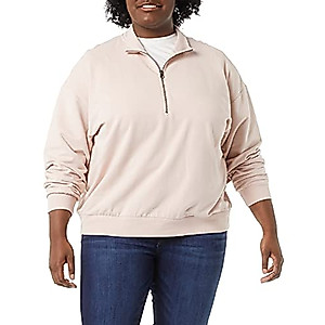 Daily Ritual Women's Terry Cotton and Modal Relaxed-Fit Quarter-Zip Sweatshirt, Light Pink, X-Large