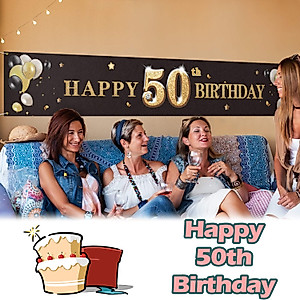 PAKBOOM Happy 50th Birthday Backdrop Black Photo Background Banner Cheers to 50 Years Old Decorations Party Supplies