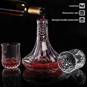 Wine Decanter Set with 2 Wine Glasses, GoldArea Decanter Set, Glass Wine Carafe with Stemless Wine Glass, Wine Accessories, Anniversary, Christmas, Birthday, Father's Day Gift