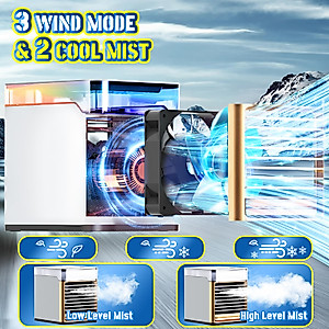 Ittoir Portable Air Conditioners, Cooling Fan Air Conditioner, Mini Air Conditioner with 3 Wind Speed & 2 Mist Level, Evaporative Air Cooler, Air Conditioner Portable for Bedroom Office Home, Gold