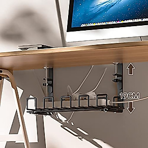 15.7'' Under Desk Cable Management Tray, No Drill Steel Desk Cable Organizers for Office Home, Under Desk Cable Organizer for Wire Management, Desk Cable Tray with Wire Organizer