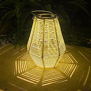 【Limited Promotion】Solar Lantern Outdoor Rattan Hanging Solar Light Solar Table Lamp Waterproof with Warm Light Bead for Patio Yard Garden Wedding Landscape Decoration - Auto on/Off (Light Beads)