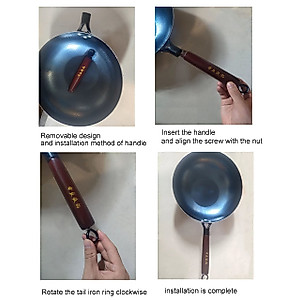 Chinese HandHammered Iron Woks and Stir Fry Pans, Flat Bottom wok，No Coating Non-stick, Suitable for all kinds of stoves (Diameter 30cm/11.81in)