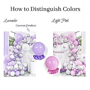 Pateeha Purple Balloon Garland Kit 140 Pcs Lavender White Silver Balloon Arch Butterfly Stickers 12Pcs for Birthday Bridal Shower Purple Baby Shower Decorations for Girl