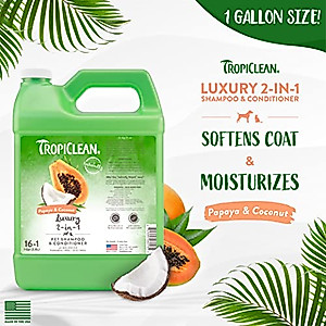 TropiClean 2-in-1 Papaya & Coconut Dog Shampoo and Conditioner | Natural Pet Shampoo Derived from Natural Ingredients | Cat Friendly | Made in the USA | 1 gallon
