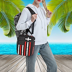 PrelerDIY Distressed American Flag Lunch Box - Insulated Lunch Bags for Women/Men/Girls/Boys Detachable Handle Lunchbox Meal Tote Bag