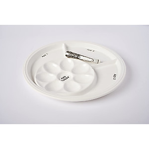 Mud Pie Circa Appetizer and Deviled Egg Platter Set, White, Dish 12" Dia | Tongs 4.5"