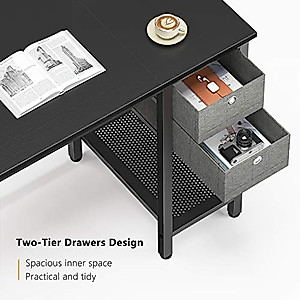 Cubiker L-Shaped Computer Desk, Home Office Corner Desk with Non-Woven Drawer, Sturdy Writing Table, Space-Saving, Easy to Assemble