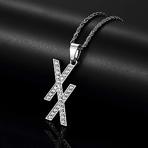 Eczixnczo Hip Hop Iced-Out XX Pendant Necklace for Rapper CZ Fully Bubble Broken Heart Pendant Necklace Chain for Men Women Fashion Jewelry11