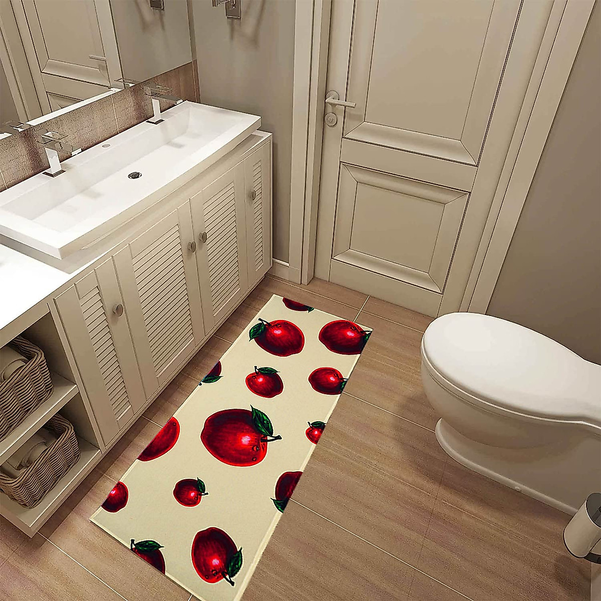 Invuni Multifunctional Long Strip Apple Rugs Summer Series Non-Slip Backed Mat Apple Doormat, Fruit Kitchen Mats Set of 2 (17" X 47"+17" X 30")